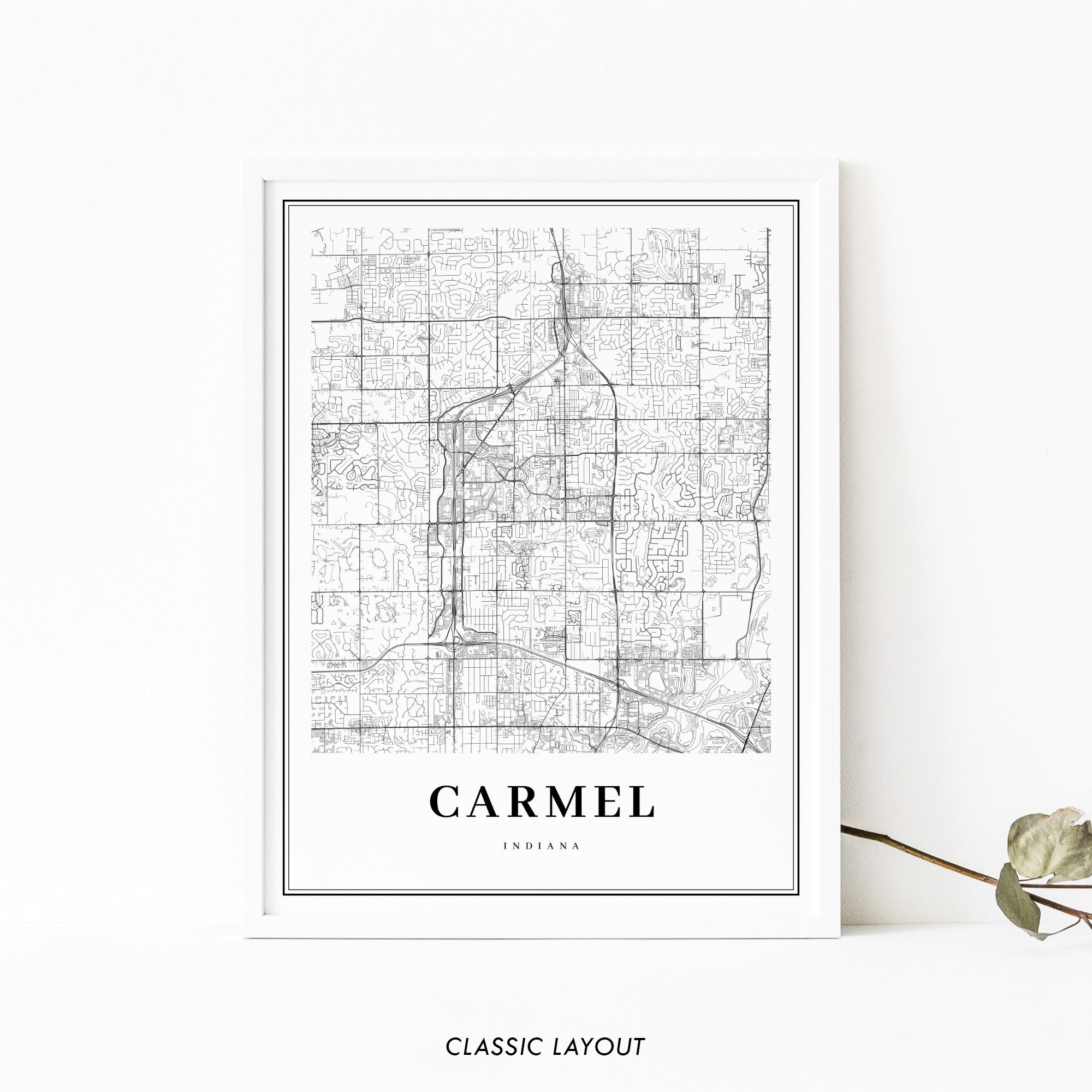 Carmel IN Map Print, Indiana USA Map Art Poster, Indianapolis, City ...