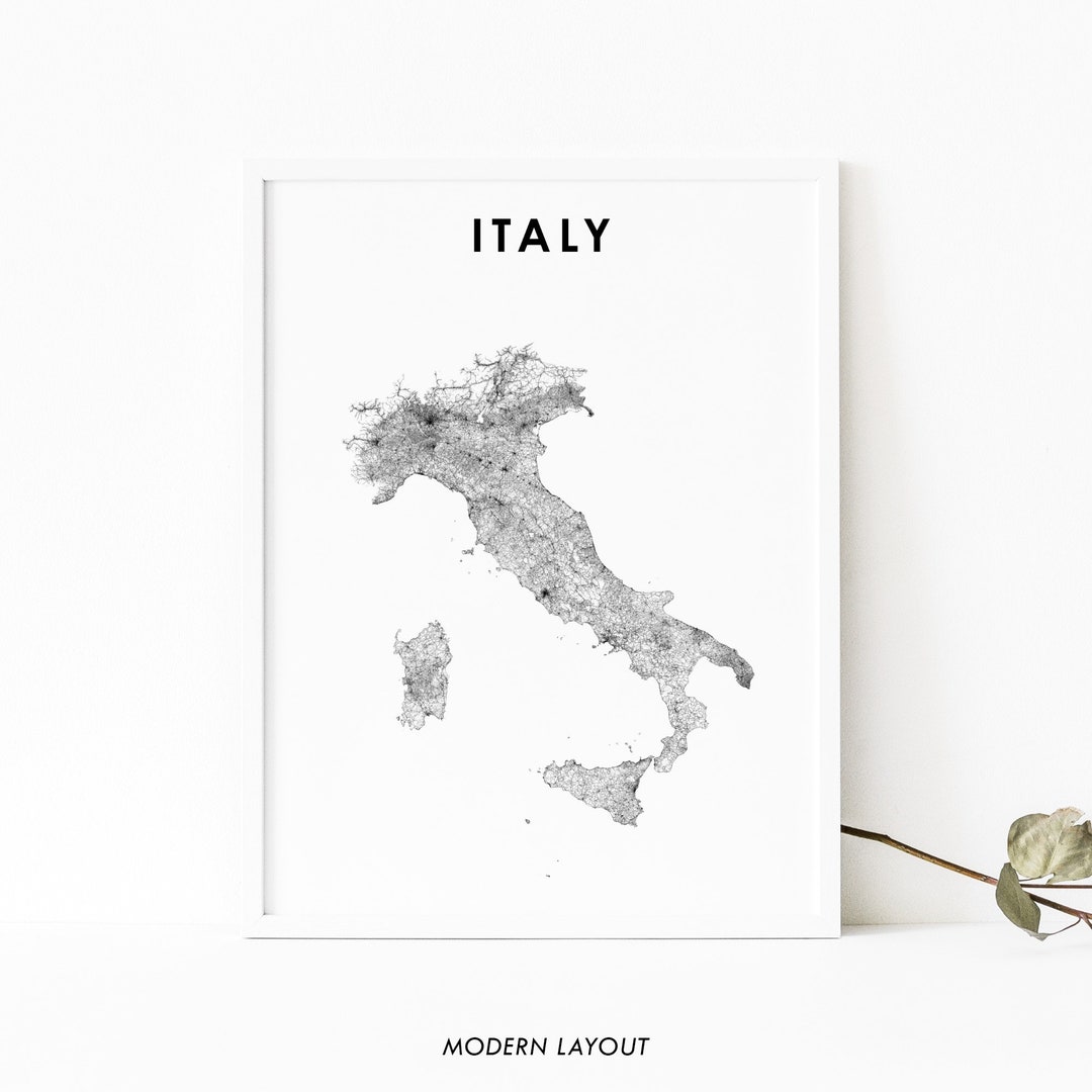 Italy Map Print, Italy Road Map Poster, Italia Italian L'italia ...