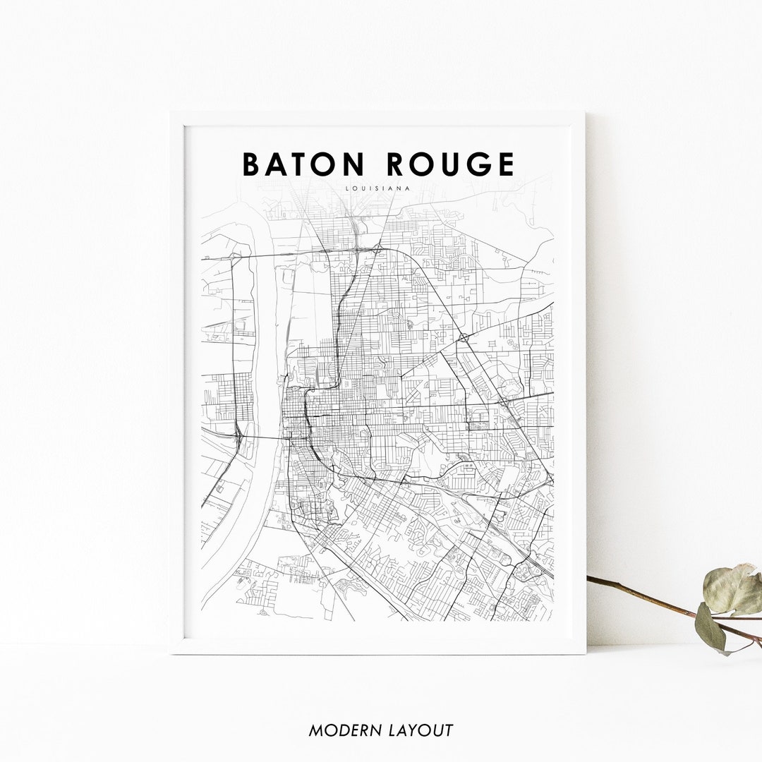 Baton Rouge LA Map Print, Louisiana USA Map Art Poster, City Street ...