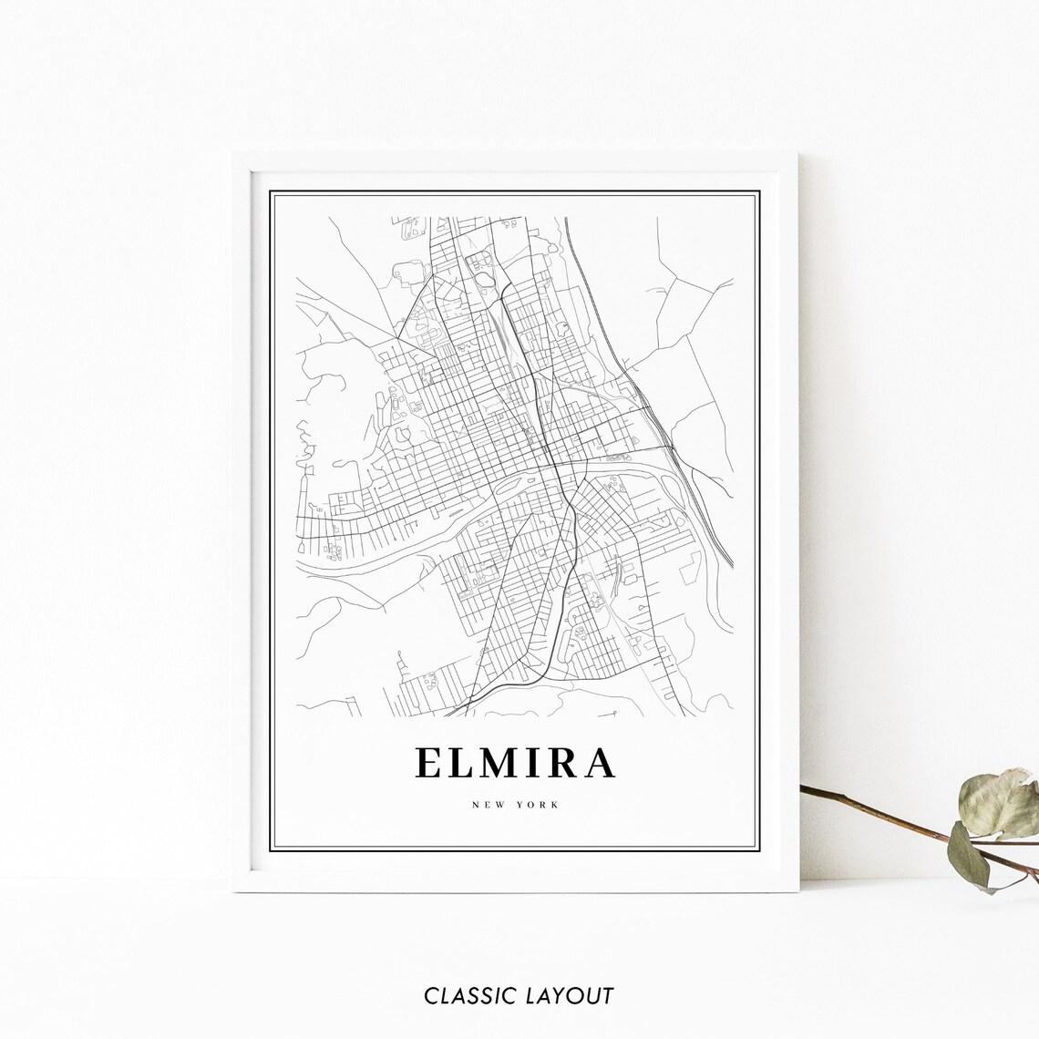 Elmira NY Map Print, New York USA Map Art Poster, Chemung County, City ...