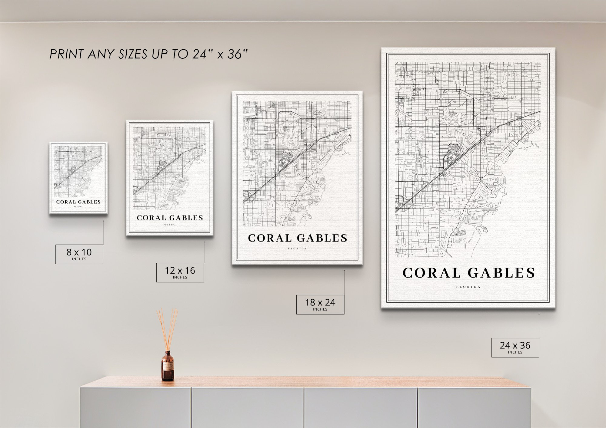 Coral Gables FL Map Print Florida USA Map Art Poster - Etsy