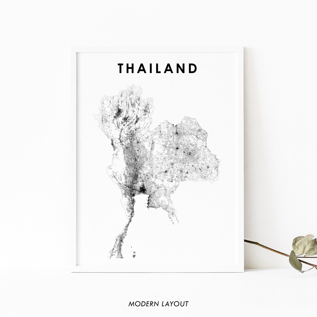 Thailand Map Print, Country Road Map Poster, Ratcha-anachak Thai Siam ...