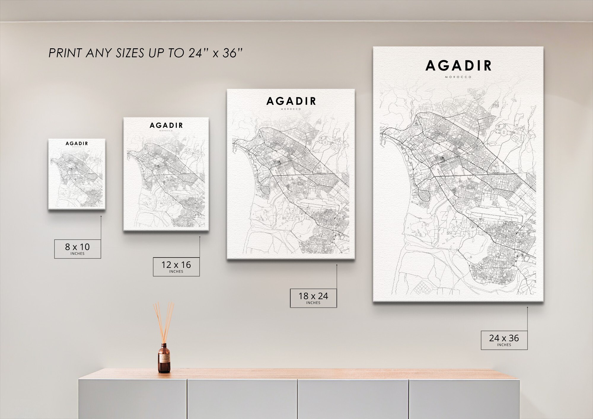 Agadir Morocco Map Print, اكادير أݣادير Map Art Poster, City Street ...