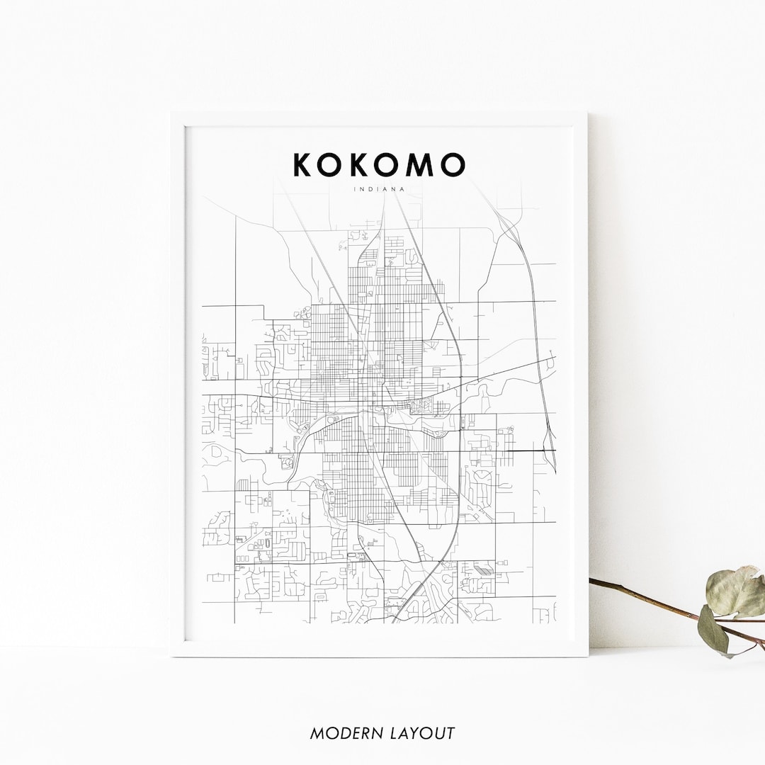 Kokomo IN Map Print, Indiana USA Map Art Poster, City Street Road Map ...