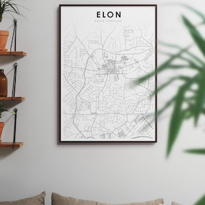 Elon NC Map Print, North Carolina USA Map Art Poster, Elon University ...