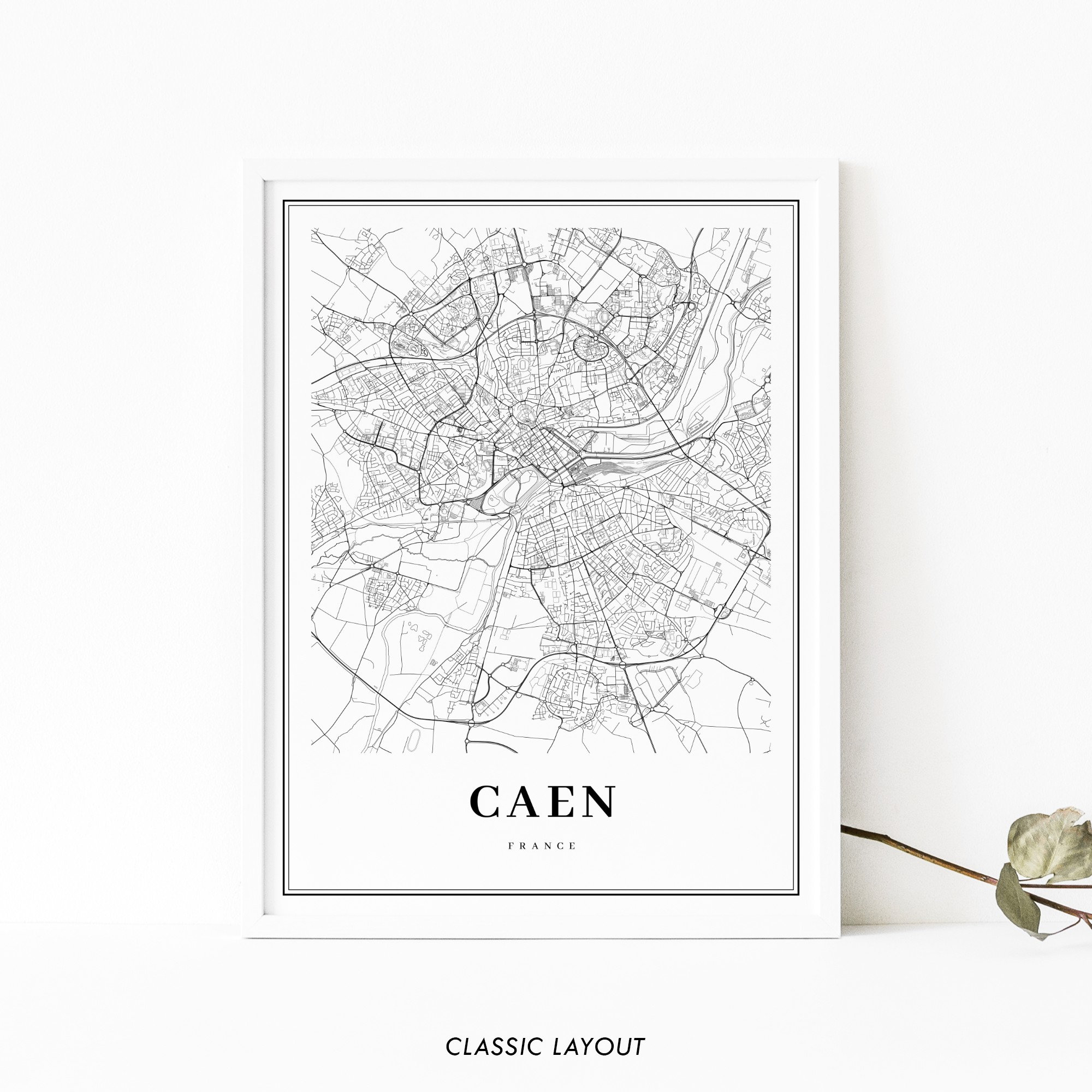 Caen France Map Print Map Art Poster Kaem Normandy Calvados | Etsy