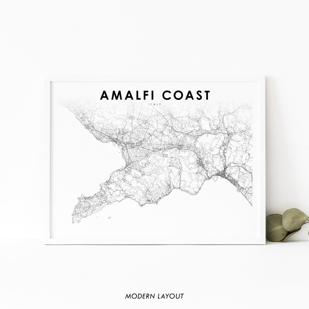 Amalfi Coast Italy Map Print, Amalfitana Italia Map Art Poster, City ...