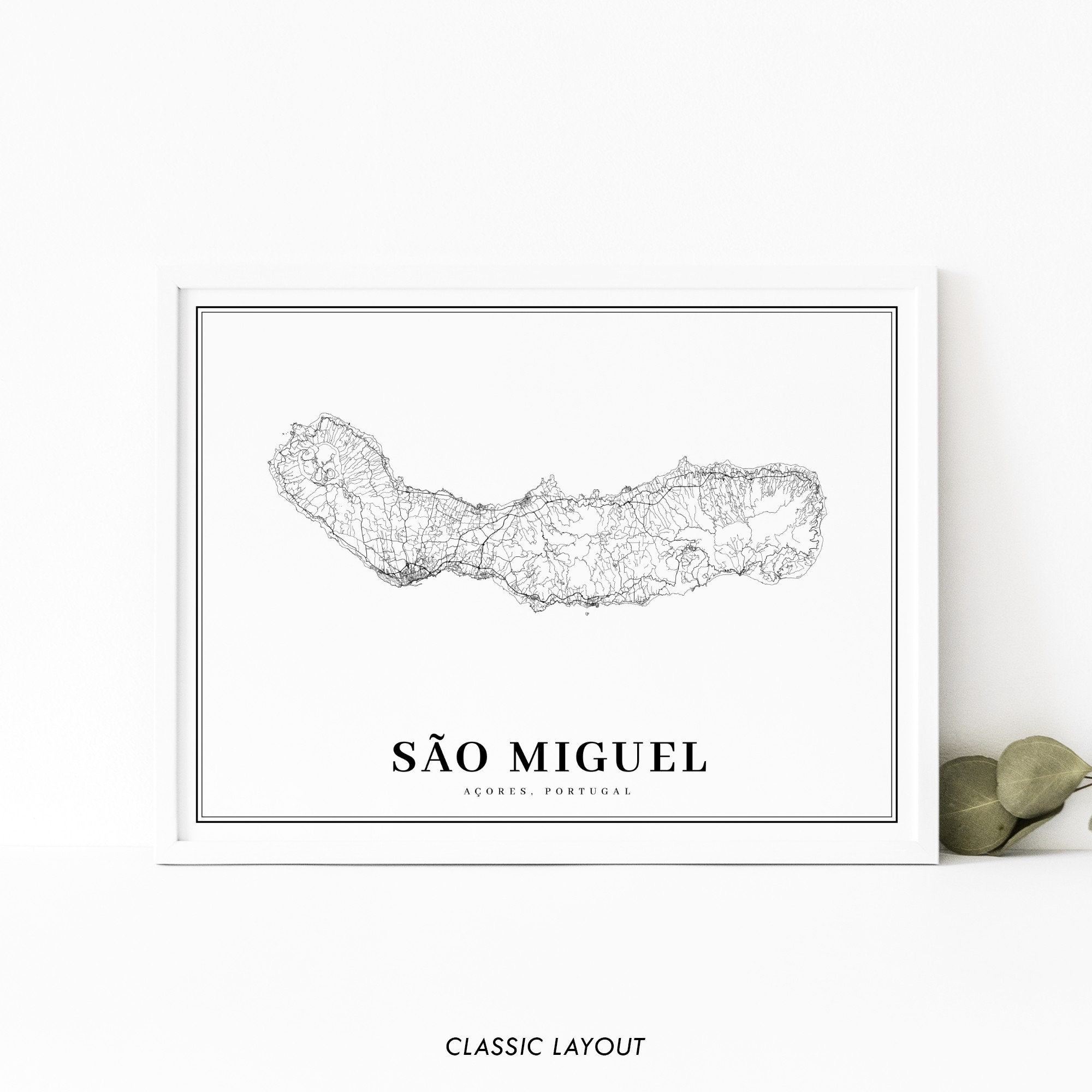 Sao Miguel Azores Map Print Portugal Road Map Poster São | Etsy
