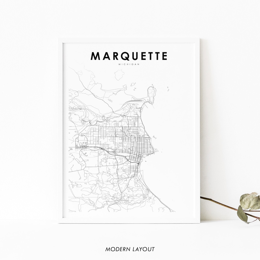 Marquette MI Map Print, Michigan USA Map Art Poster, Upper Peninsula ...