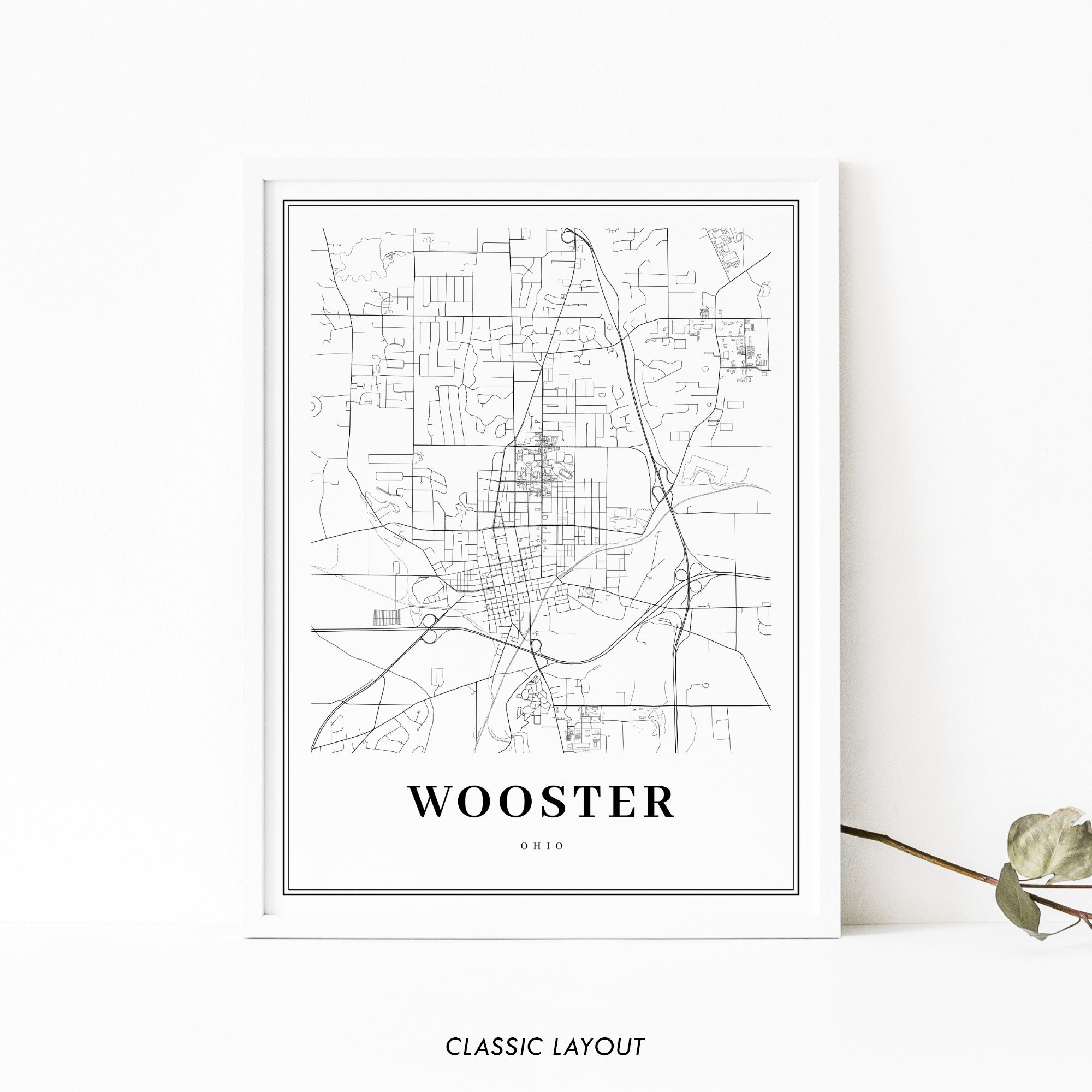 Wooster OH Map Print, Ohio USA Map Art Poster, Wayne County, City ...