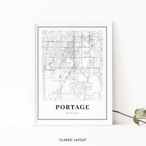 Portage MI Map Print, Michigan USA Map Art Poster, Kalamazoo, City ...