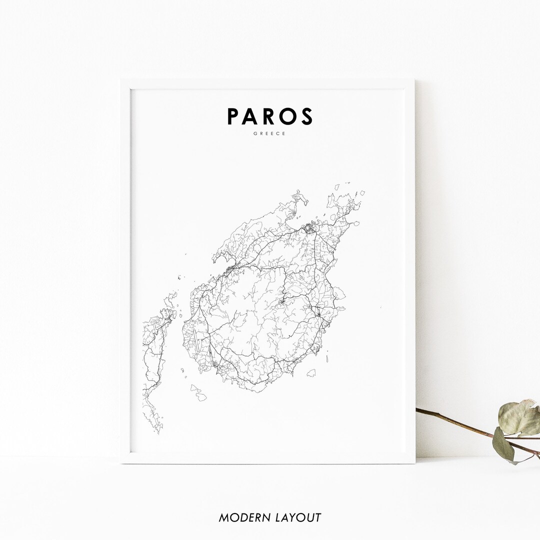 Paros Greece Map Print, Map Art Poster, Paros Island Cyclades Πάρος ...