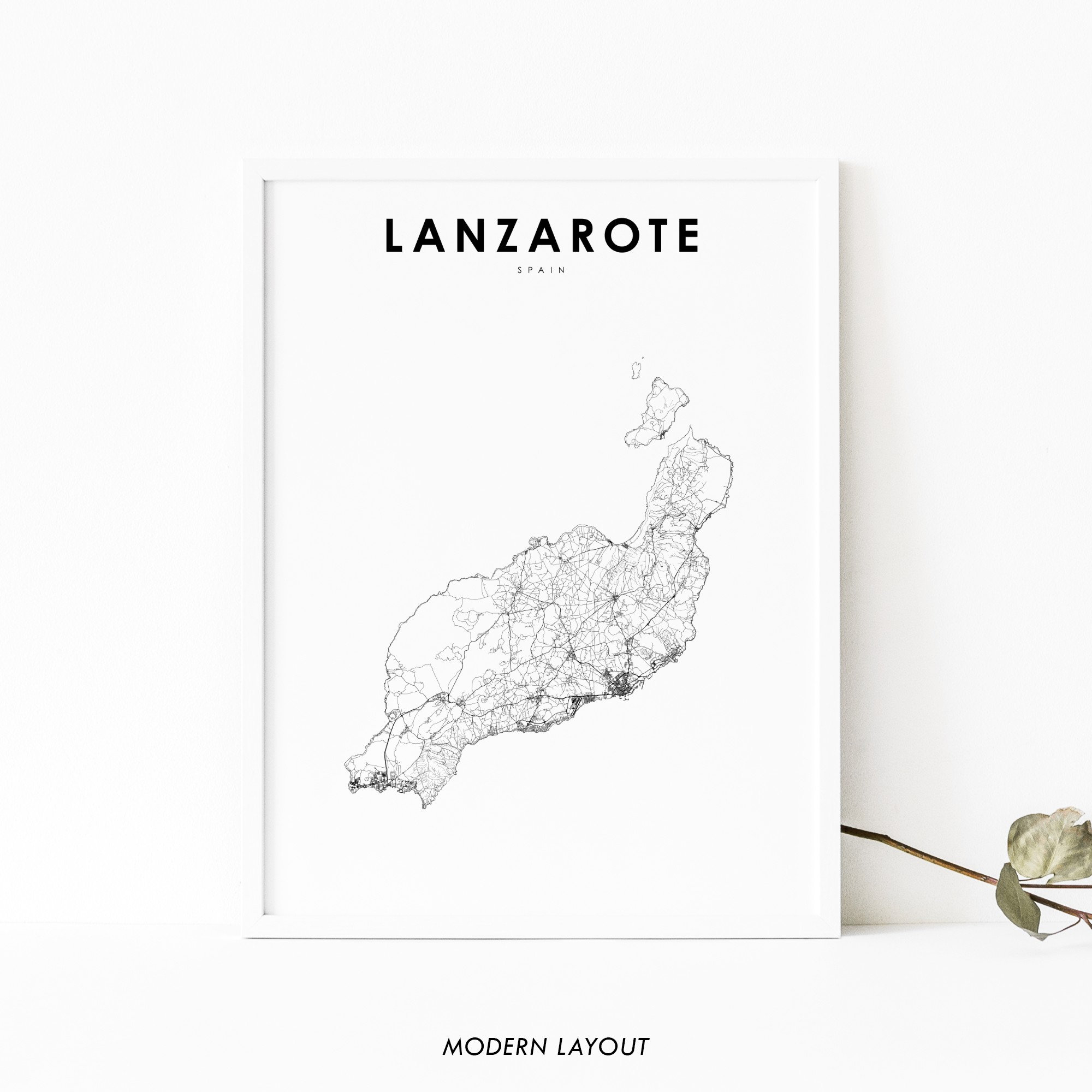 Lanzarote Canary Islands Map Print, Spain Road Map Poster, Canarias ...