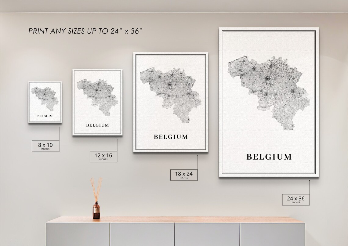 Belgium Map Print Road Map Art Poster Brussels België - Etsy