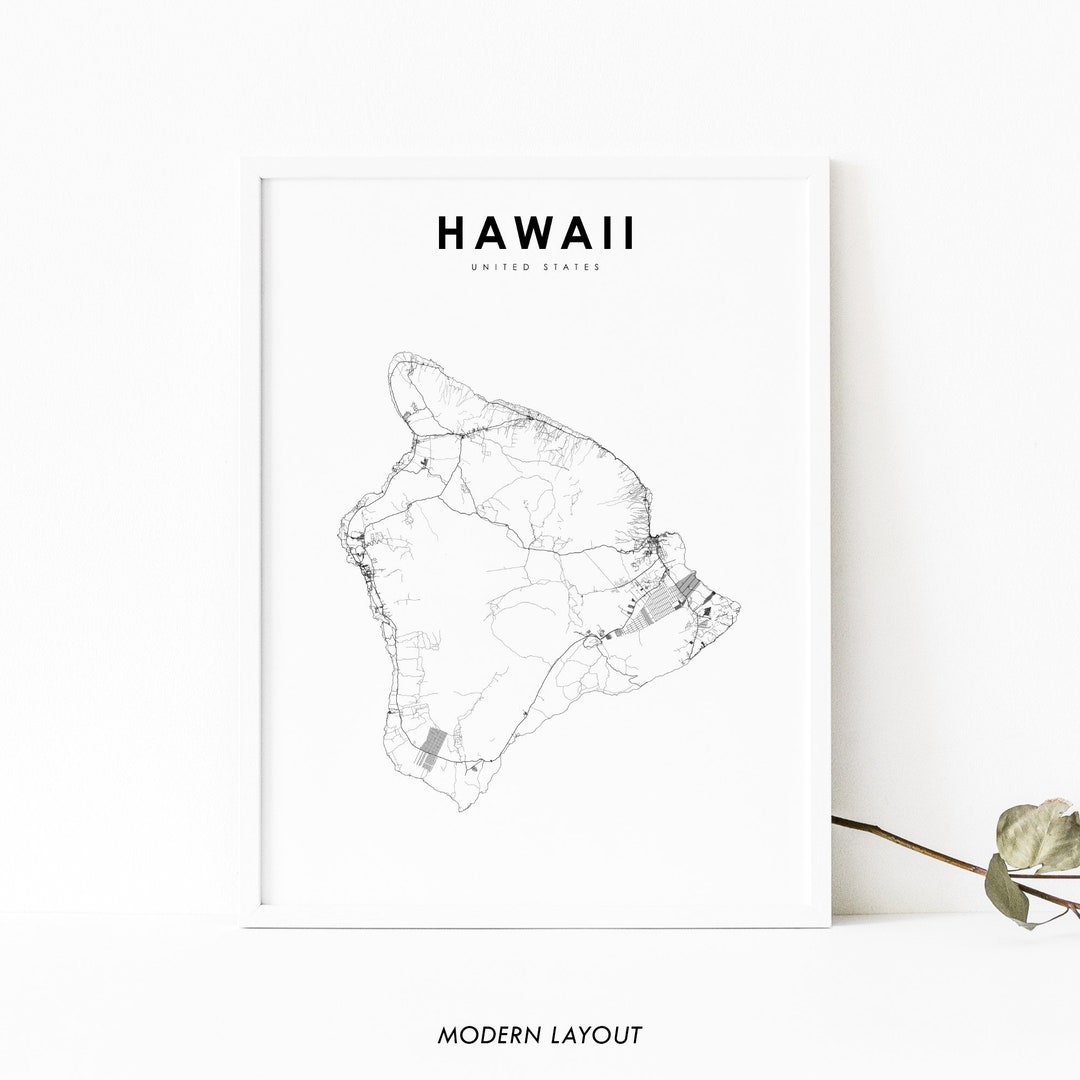 Island of Hawaiʻi HI Map Print, Hawaii USA Map Art Poster, Big Island ...