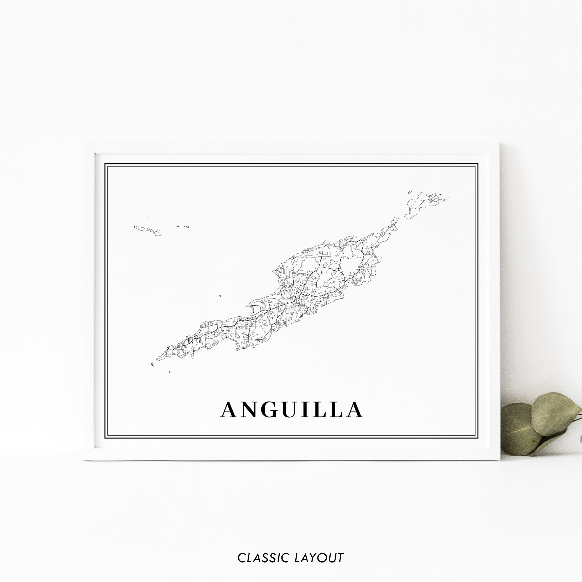 Anguilla Map Print, Country Road Map Poster, the Valley Leeward Islands ...