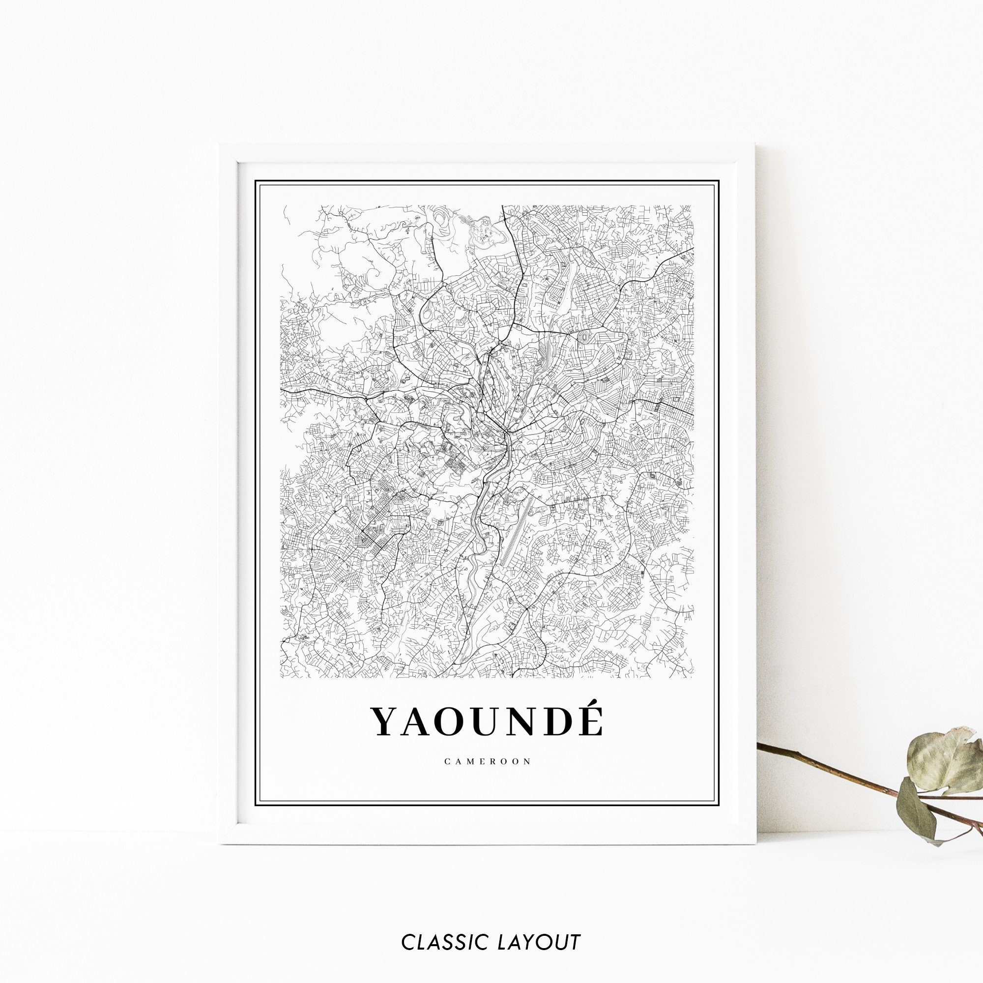Yaounde Cameroon Map Print, Map Art Poster, Yaoundé Africa City Street ...