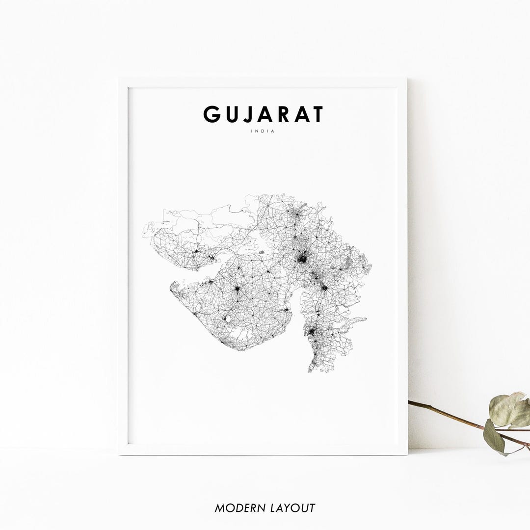 Gujarat India Map Print, Road Map Art Poster, Ahmedabad Gandhinagar ...