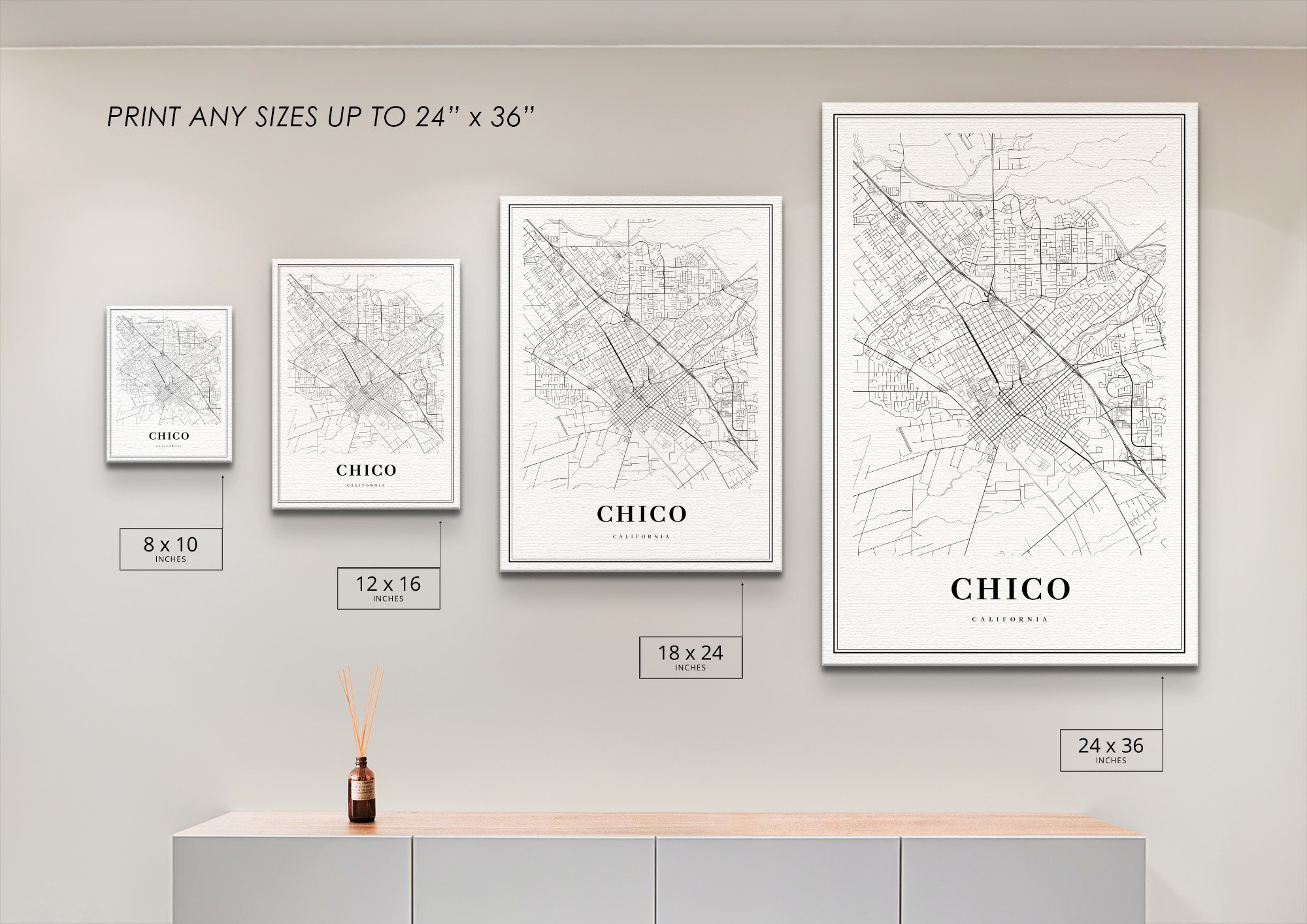 Chico CA Map Print California USA Map Art Poster Butte | Etsy