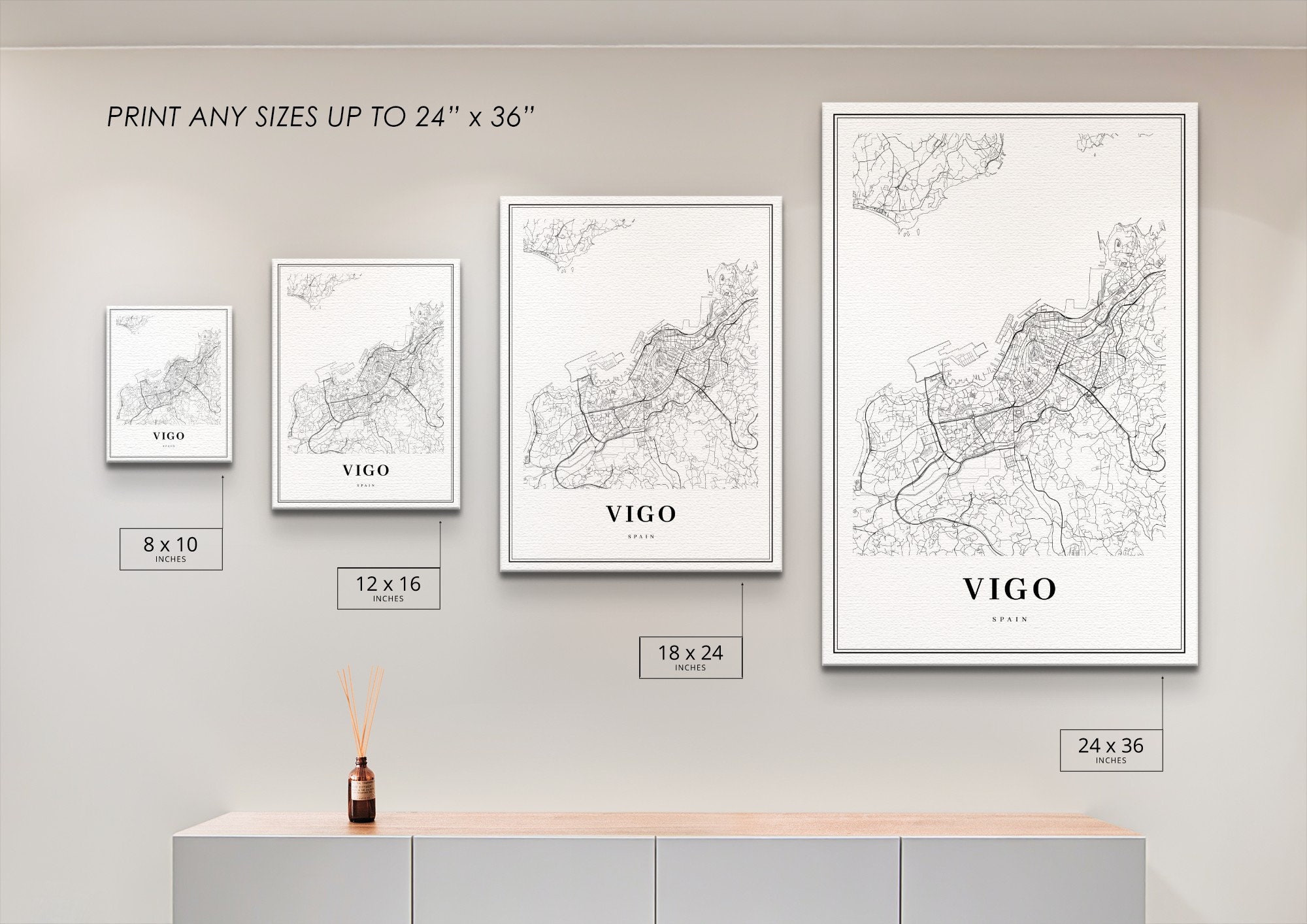 Vigo Spain Map Print Map Art Poster Pontevedra City Street | Etsy