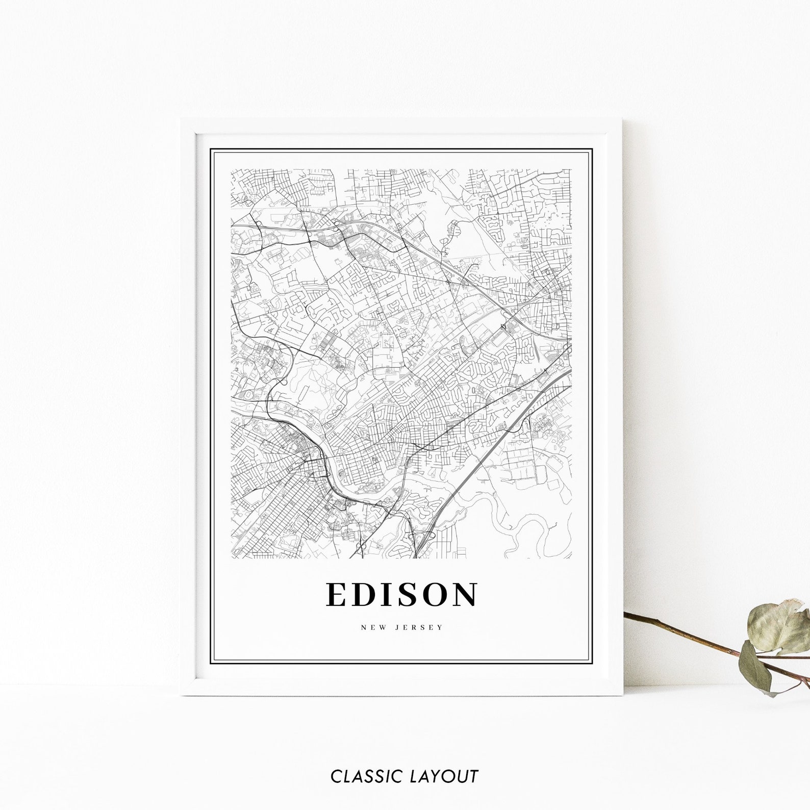 Edison NJ Map Print, New Jersey USA Map Art Poster, Middlesex, City ...