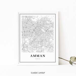 Amman Jordan Map Print, Map Art Poster, City Street Road Map Print ...