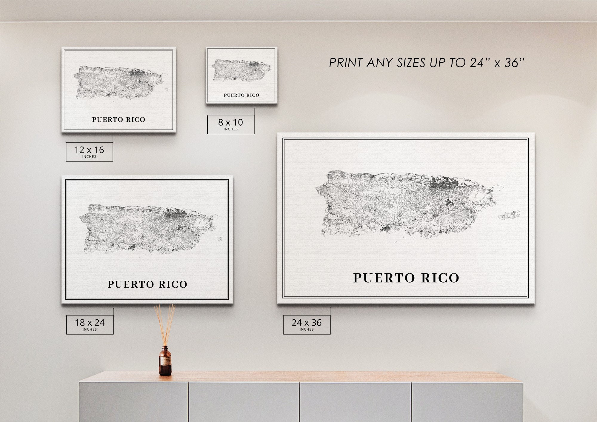 Puerto Rico Map Print, Country Road Map Poster, San Juan, Country Map ...