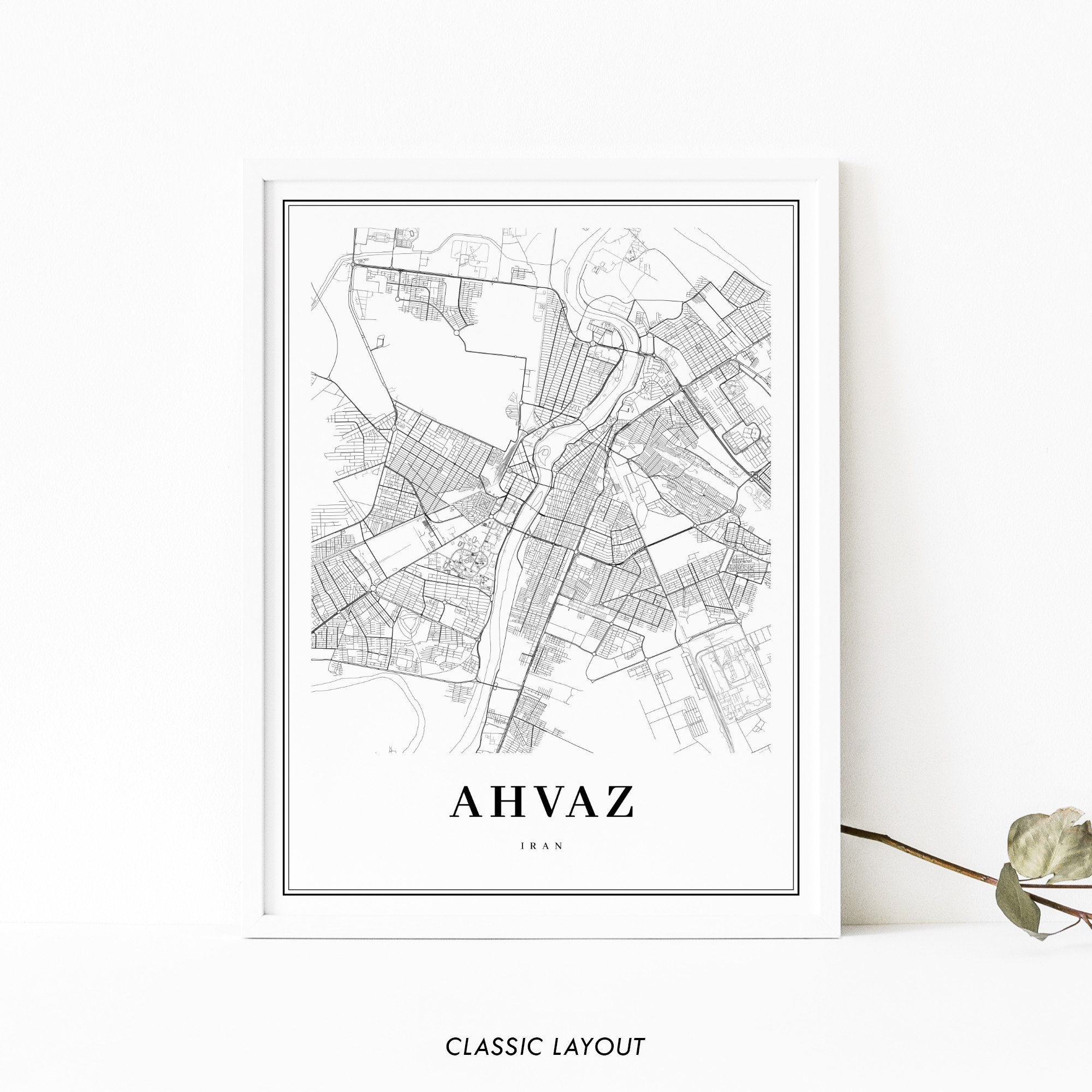Ahvaz Iran Map Print, Iran Map Art Poster, Ahvāz Avaz Khuzestan, City ...