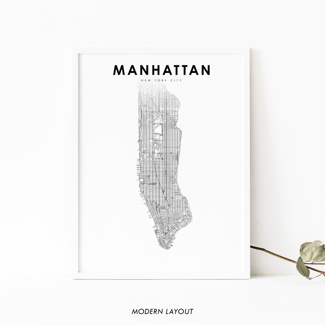 Manhattan NY Map Print, New York City NYC USA Map Art Poster, City Street Road Map Print ...