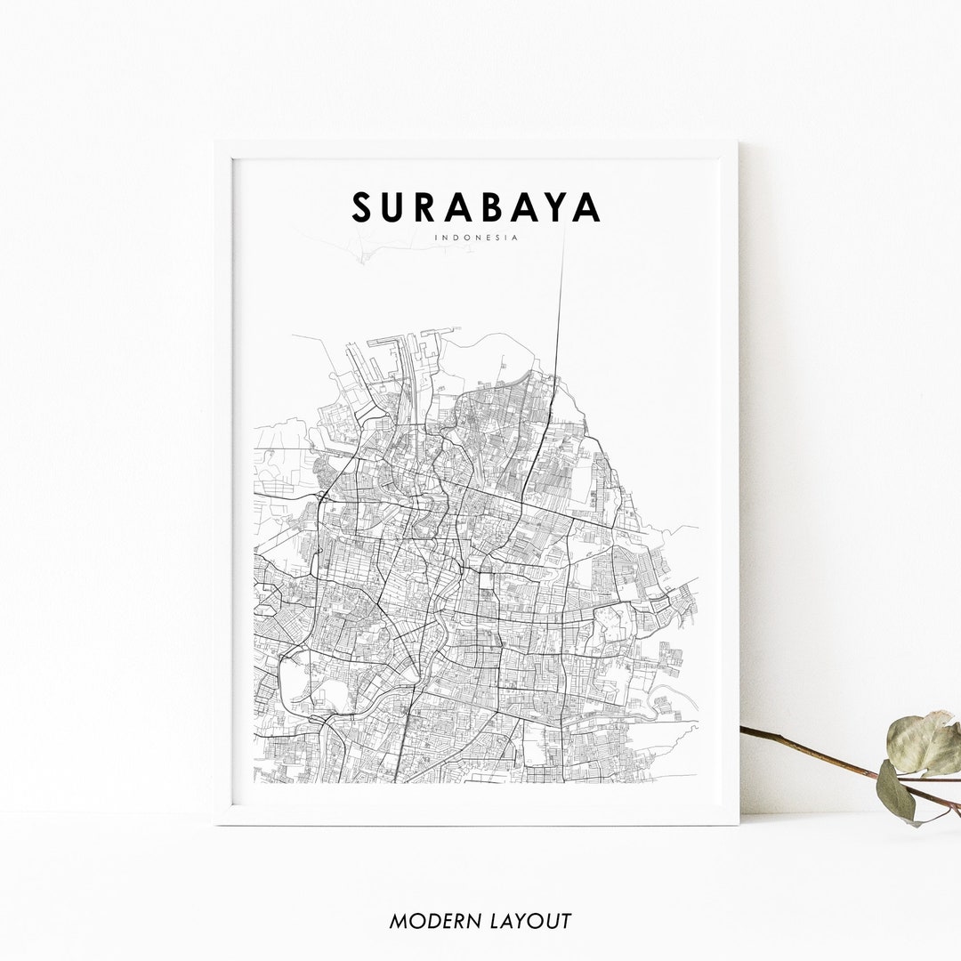 Surabaya Indonesia Map Print, Map Art Poster, East Java, City Street ...