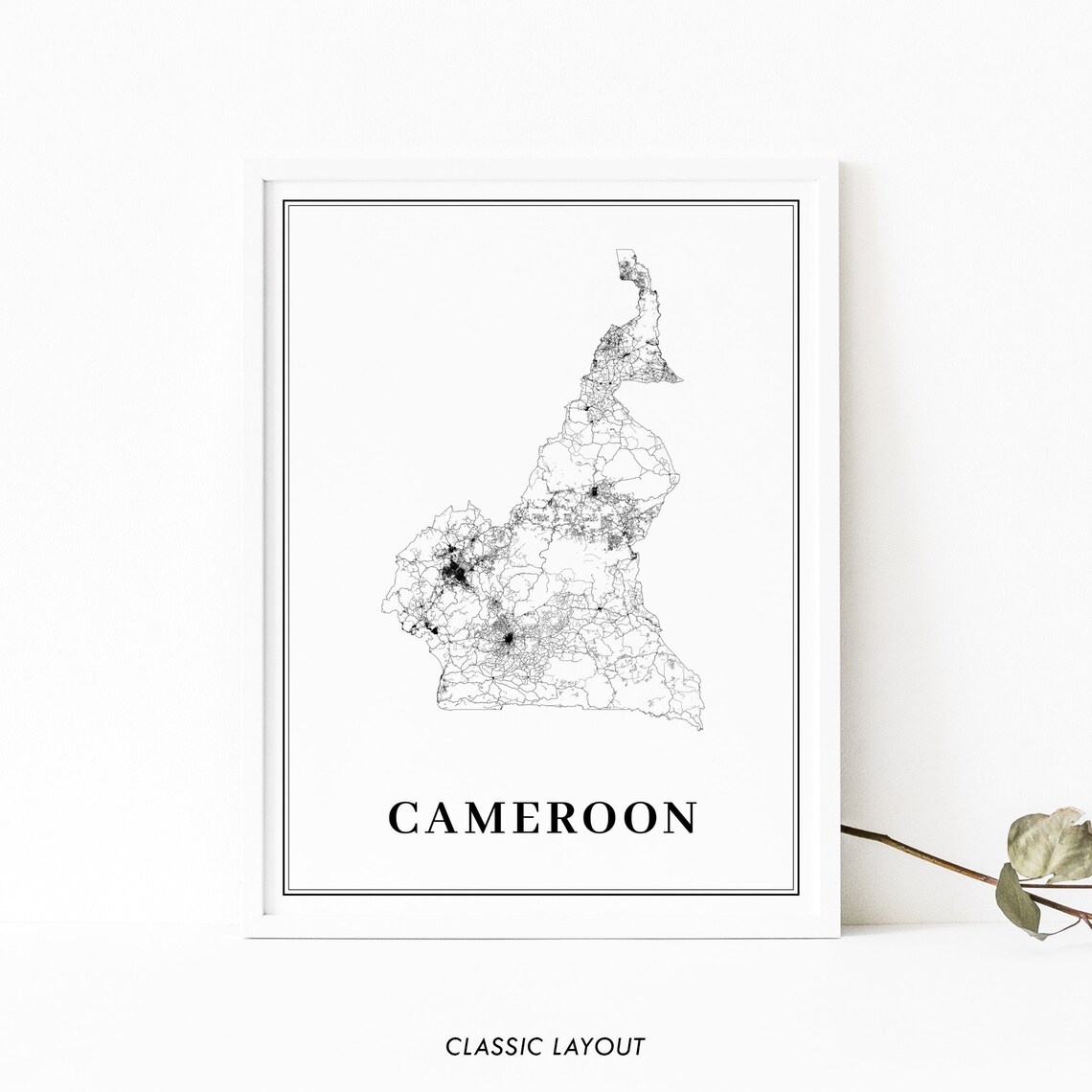 Cameroon Map Print Country Road Map Poster Cameroun Yaoundé | Etsy