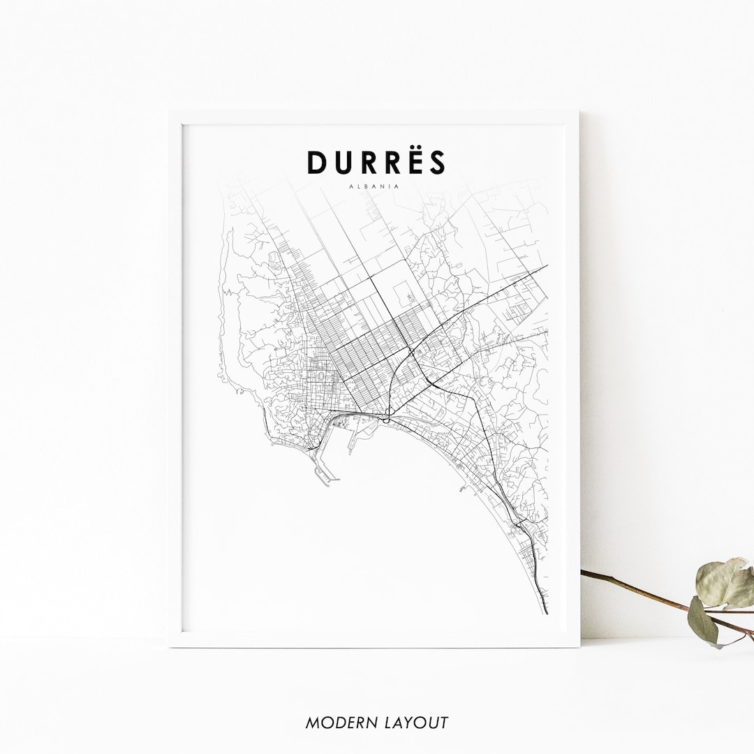 Durrës Albania Map Print, Durrës Map Art Poster, Shqipërisë, City Road ...