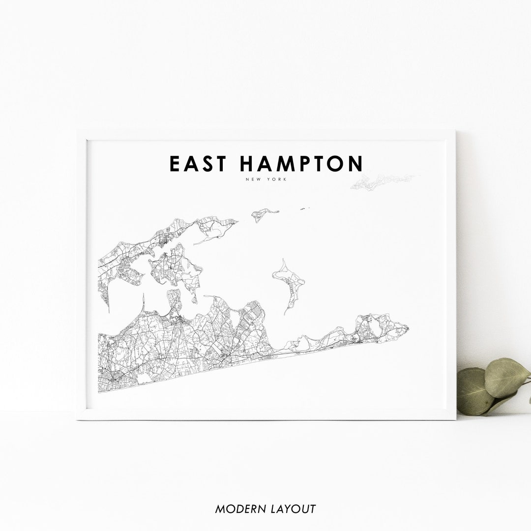 East Hampton NY Map Print, New York USA Map Art Poster, Long Island ...