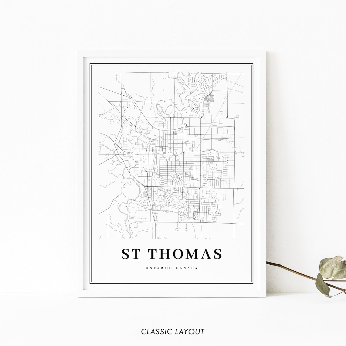 St Thomas Ontario Map Print, ON Canada Map Art Poster Elgin County City ...