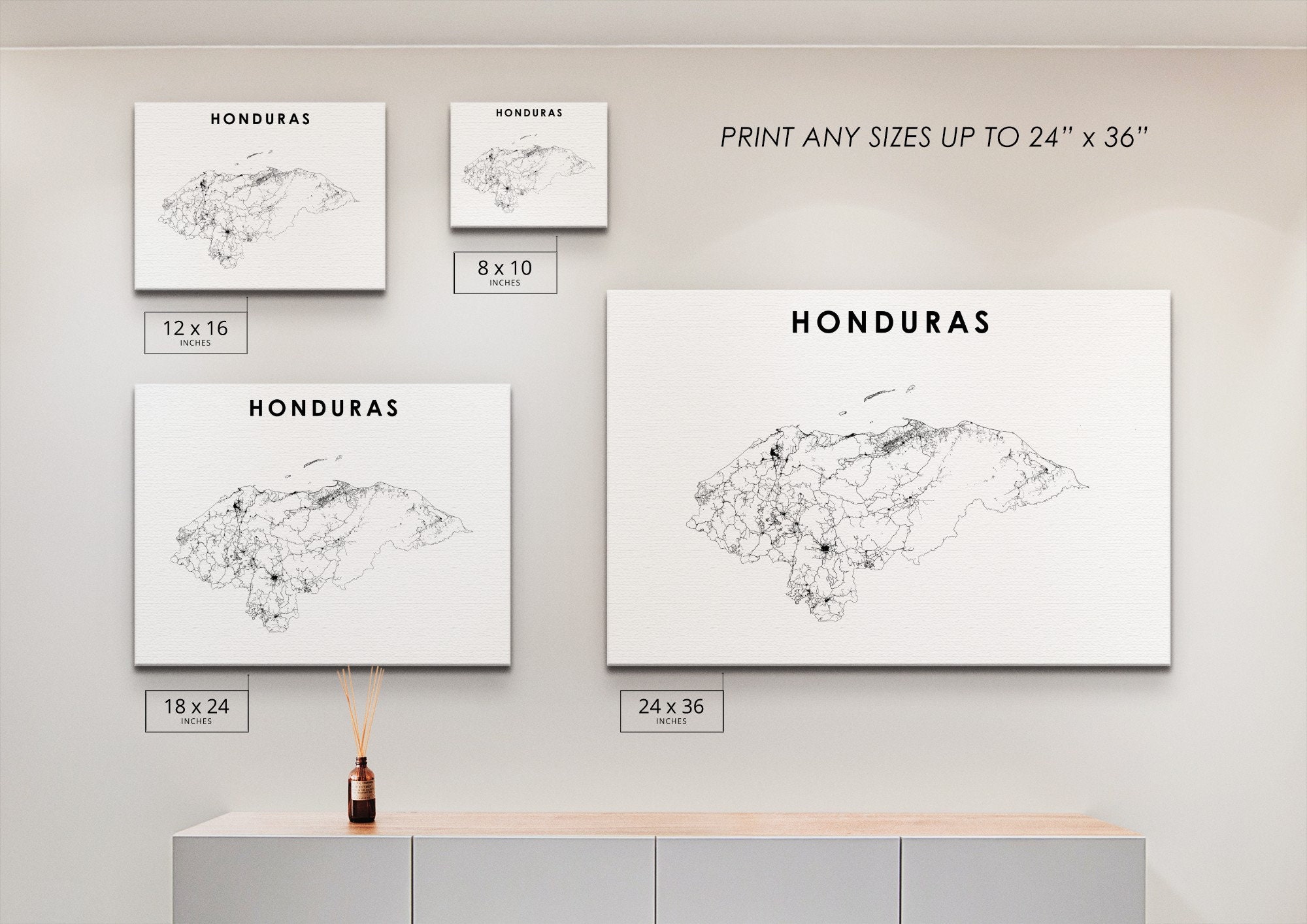 Honduras Map Print Road Map Art Poster Central America - Etsy