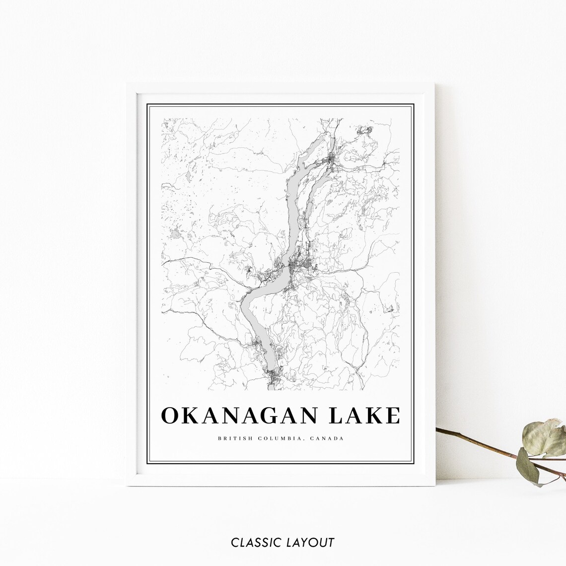 Okanagan Lake BC Canada Map Print British Columbia Map Art - Etsy Canada
