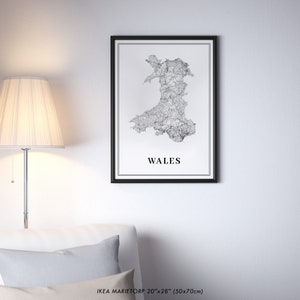 Wales Map Print, Road Map Art Poster, UK United Kingdom Britain Cardiff ...