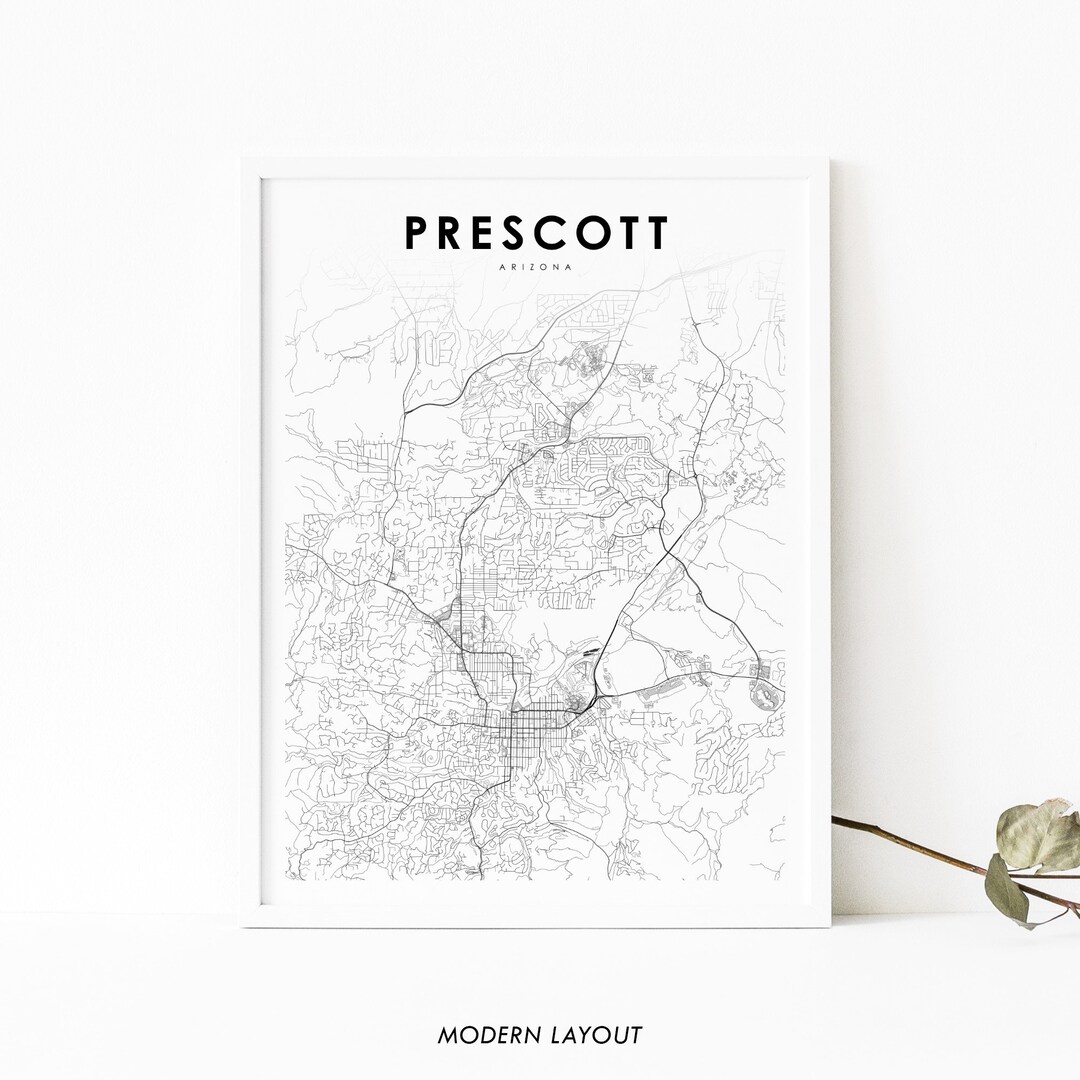 Prescott AZ Map Print, Arizona USA Map Art Poster, Yavapai County, City ...
