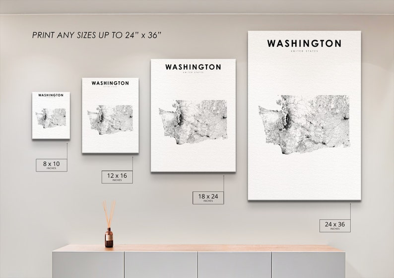 Washington Map Print, State Road Map Print, WA USA United States Map ...