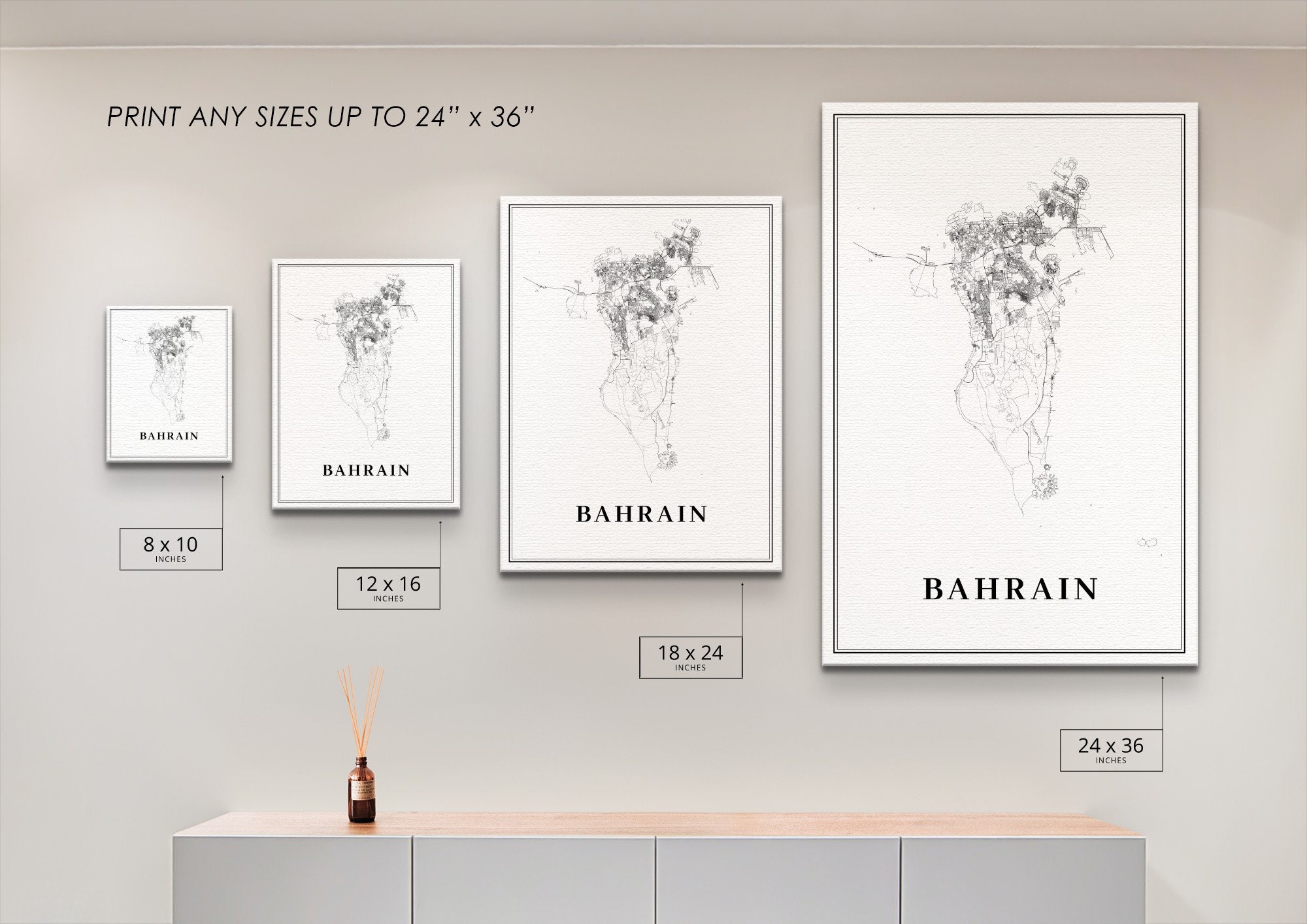Bahrain Map Print, Road Map Art Poster, مملكة البحرين Mamlakat Al ...