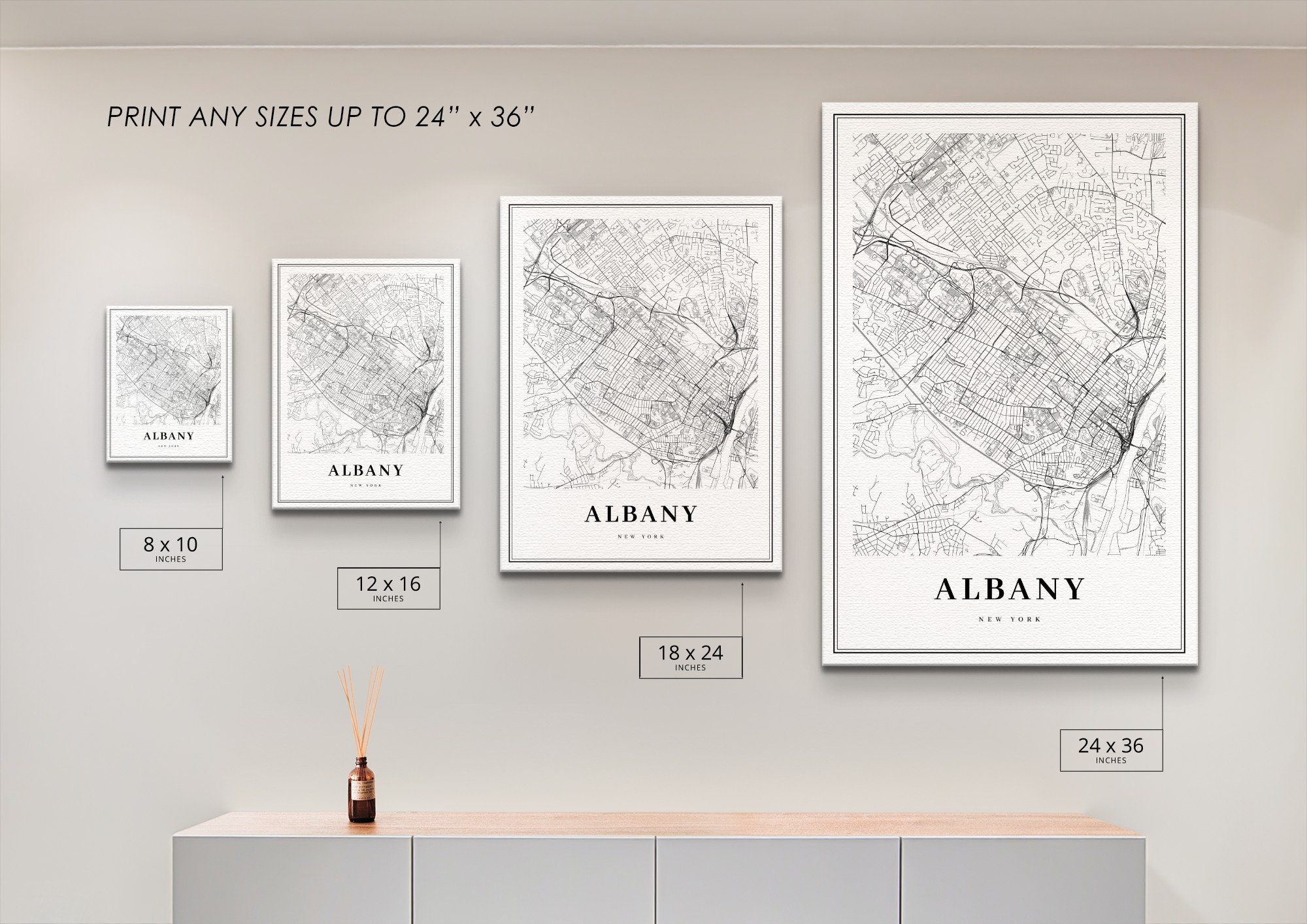 Albany NY Map Print, New York USA Map Art Poster, City Street Road Map ...