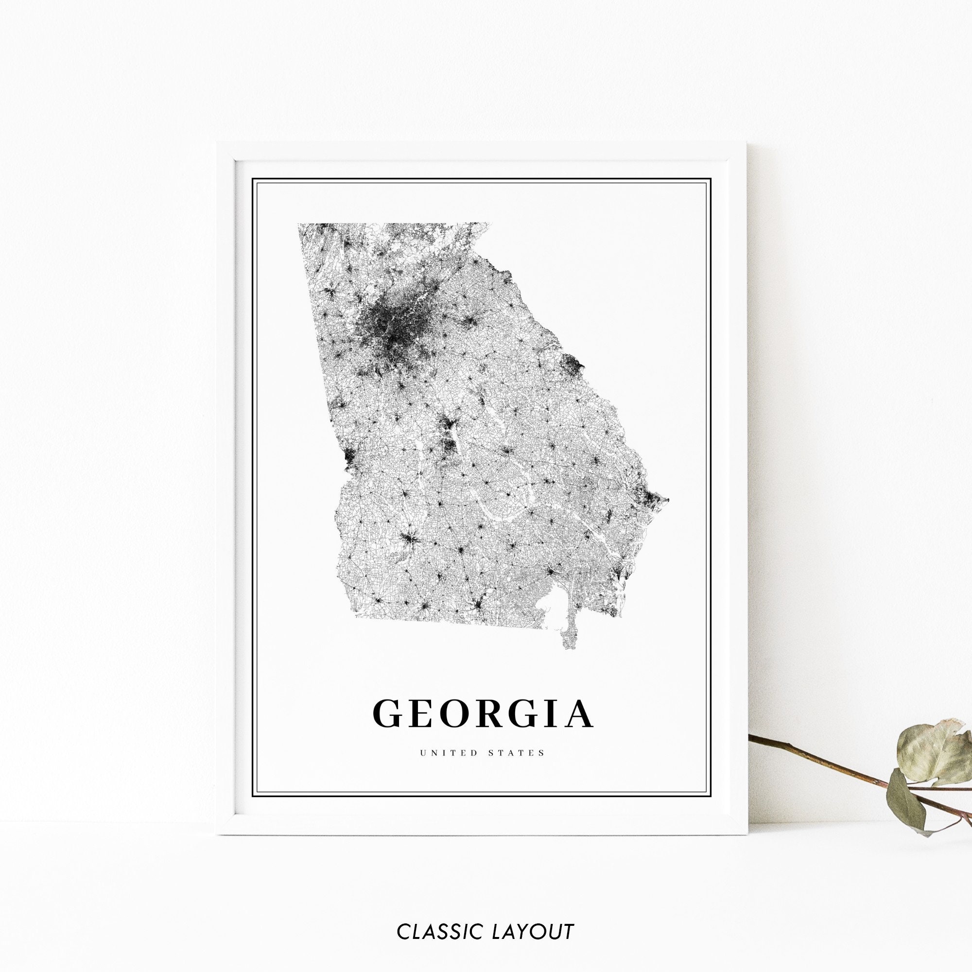 Georgia Map Print State Road Map Print GA USA United States - Etsy