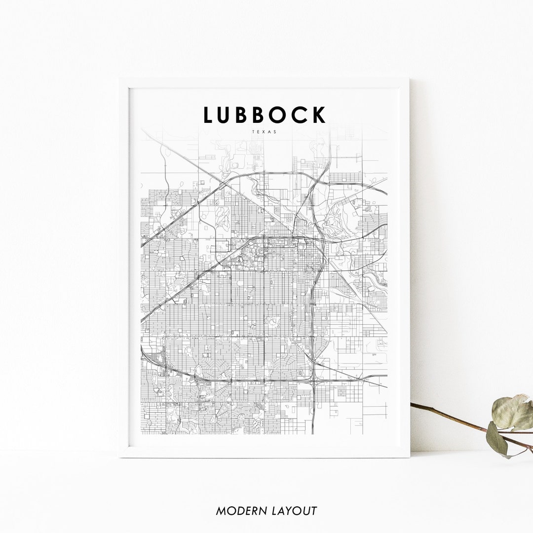 Lubbock TX Map Print, Texas USA Map Art Poster, Texas Tech, City Street ...