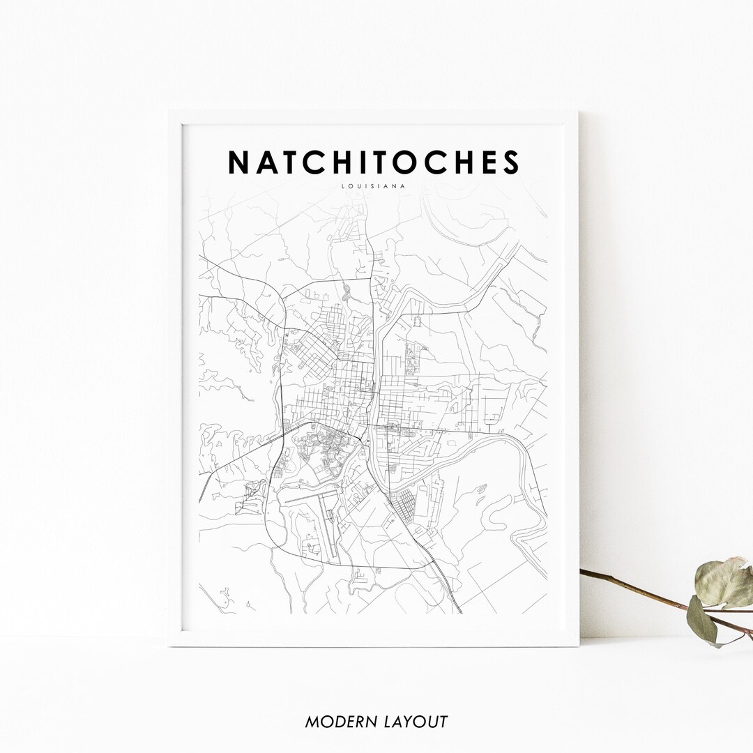 Natchitoches LA Map Print, Louisiana USA Map Art Poster, City Street ...
