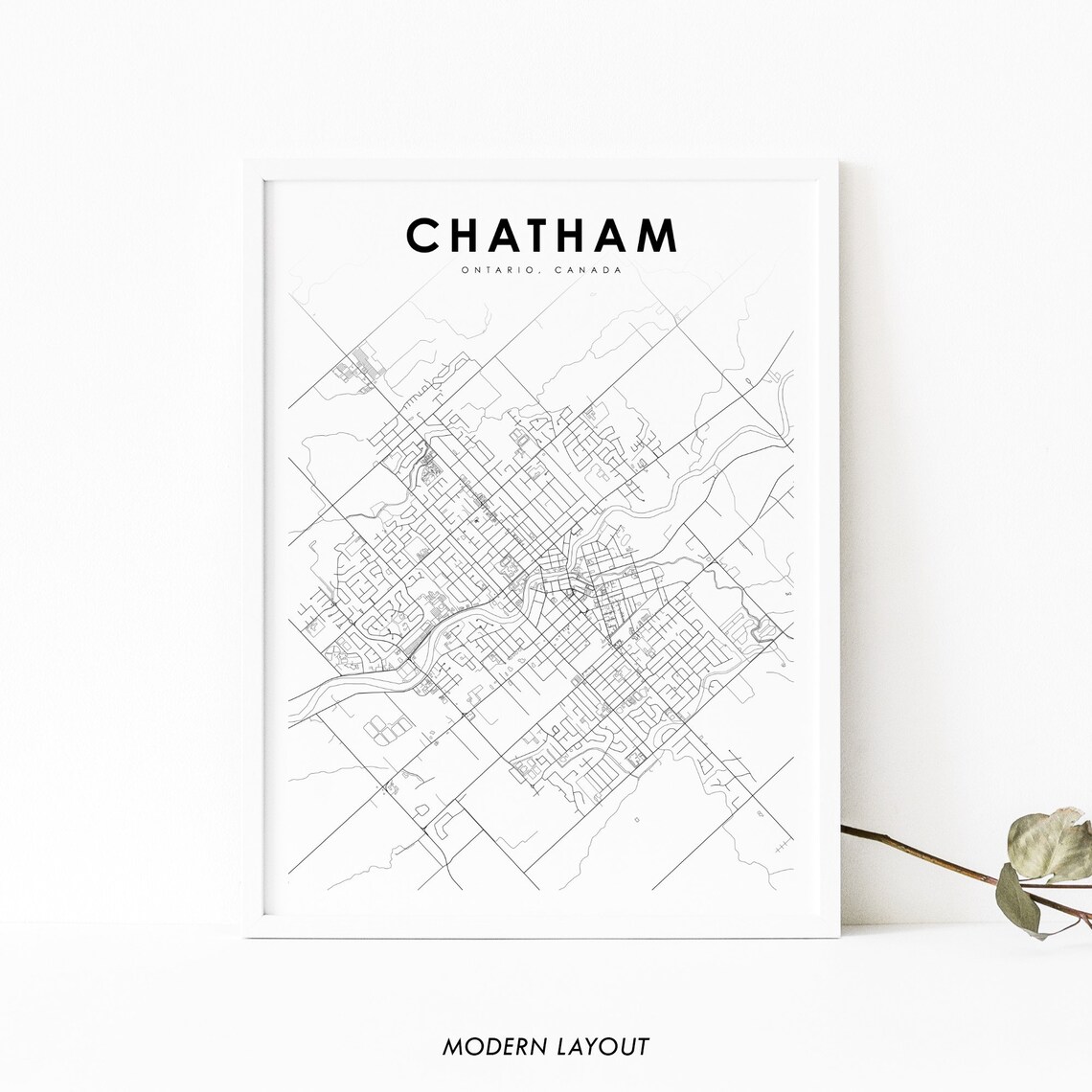 Chatham Ontario Map Print, Chatham-kent ON Canada Map Art Poster, City ...