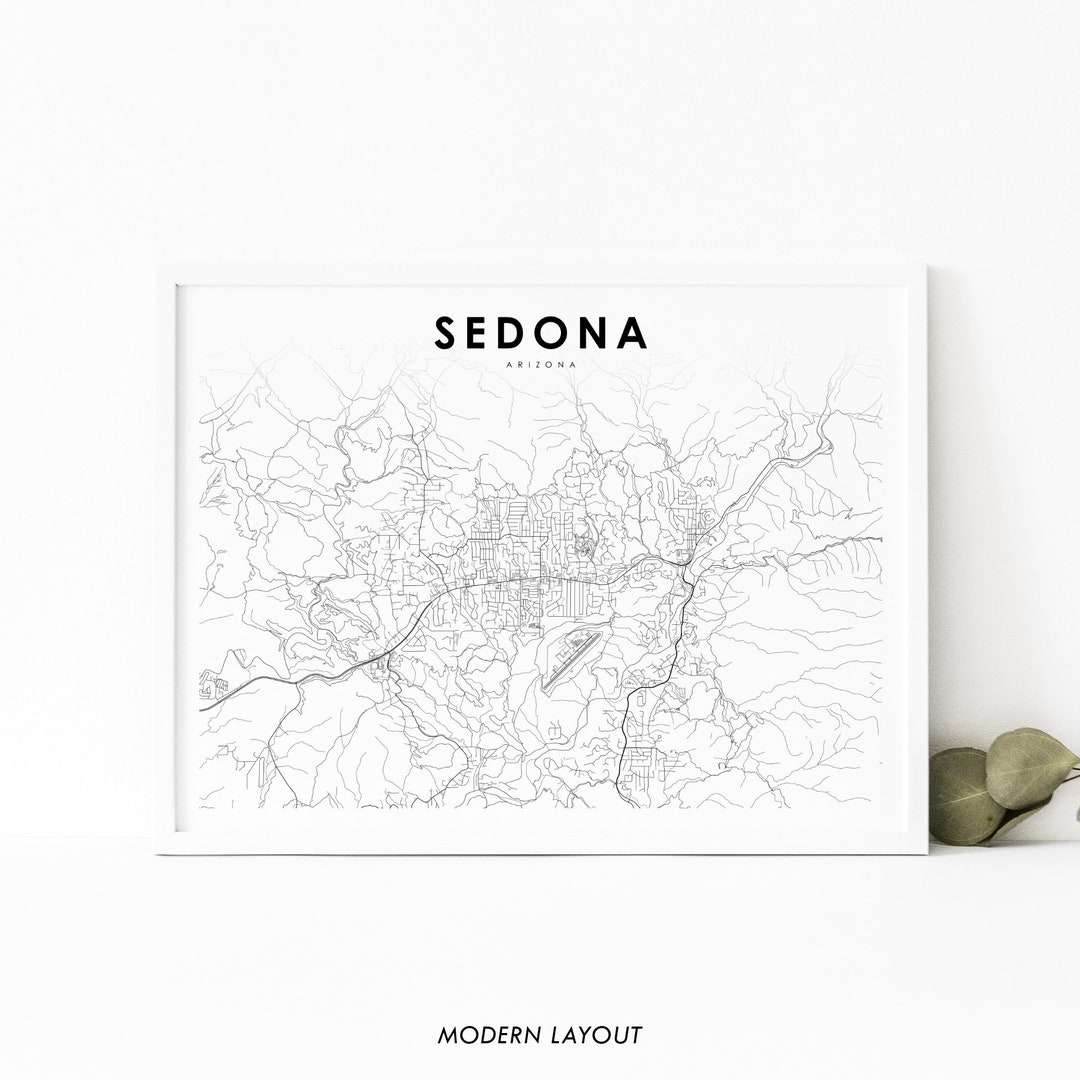 Sedona AZ Map Print, Arizona USA Map Art Poster, City Street Road Map ...