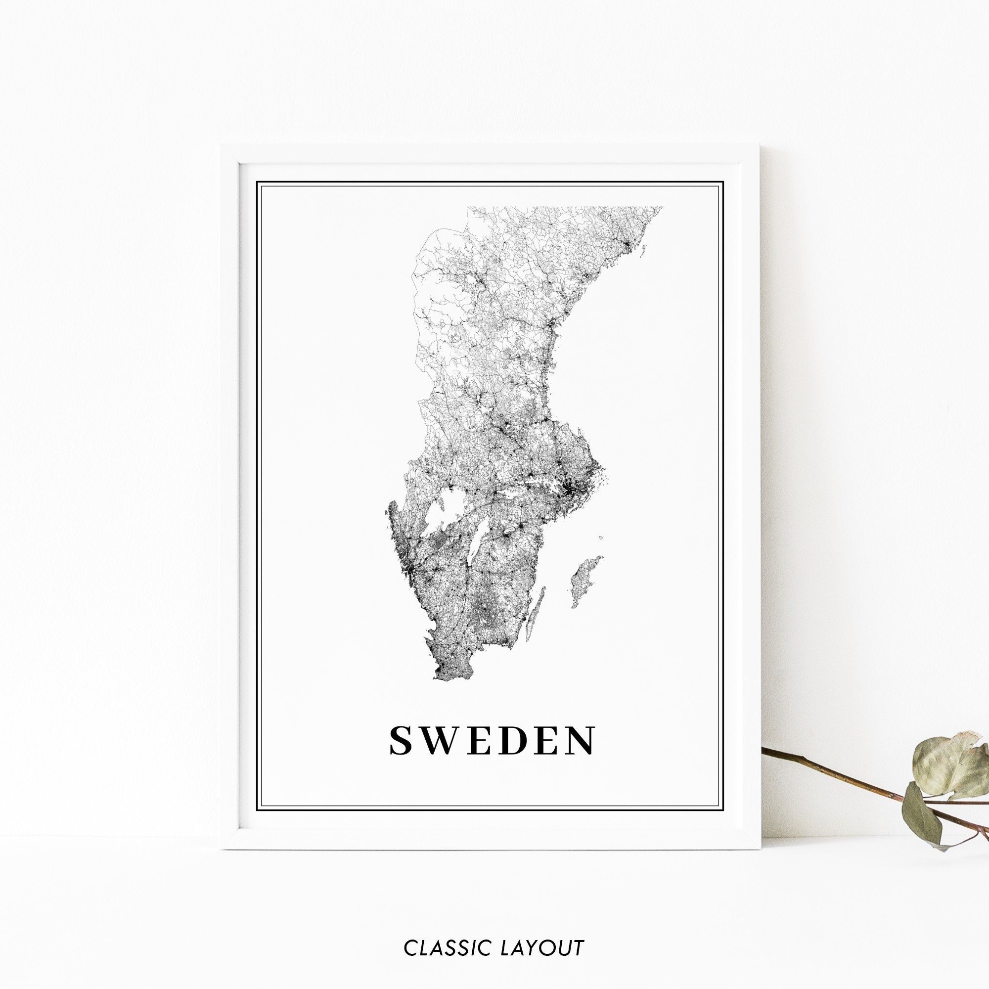 Southern Sweden Map Print, Road Map Art Poster, Sverige Swedish ...