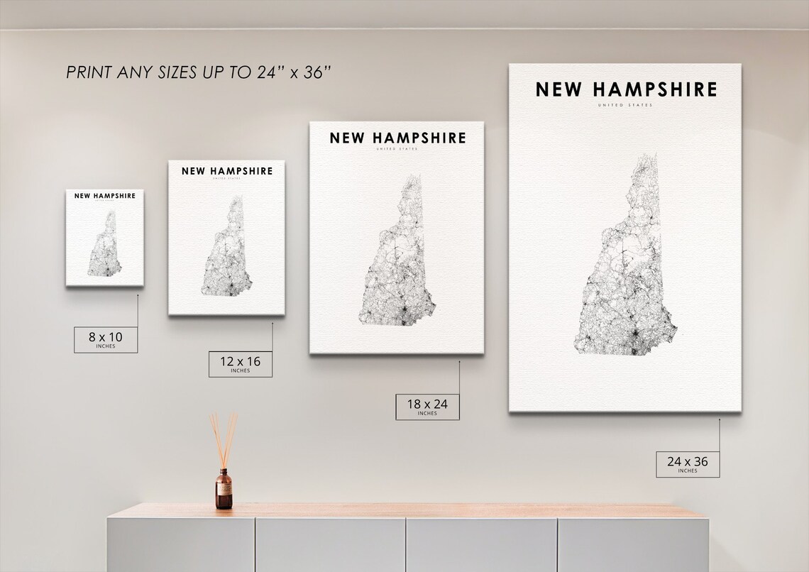 New Hampshire Map Print State Road Map Print NH USA United | Etsy
