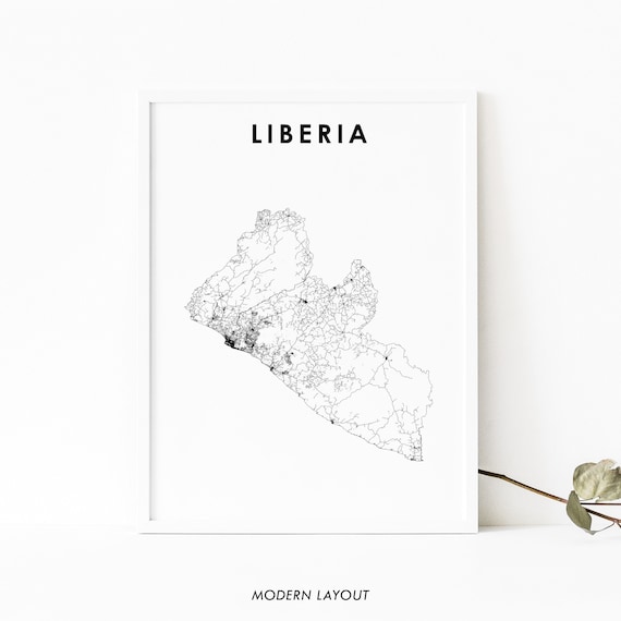 Liberia Map Print Country Road Map Poster Monrovia West | Etsy