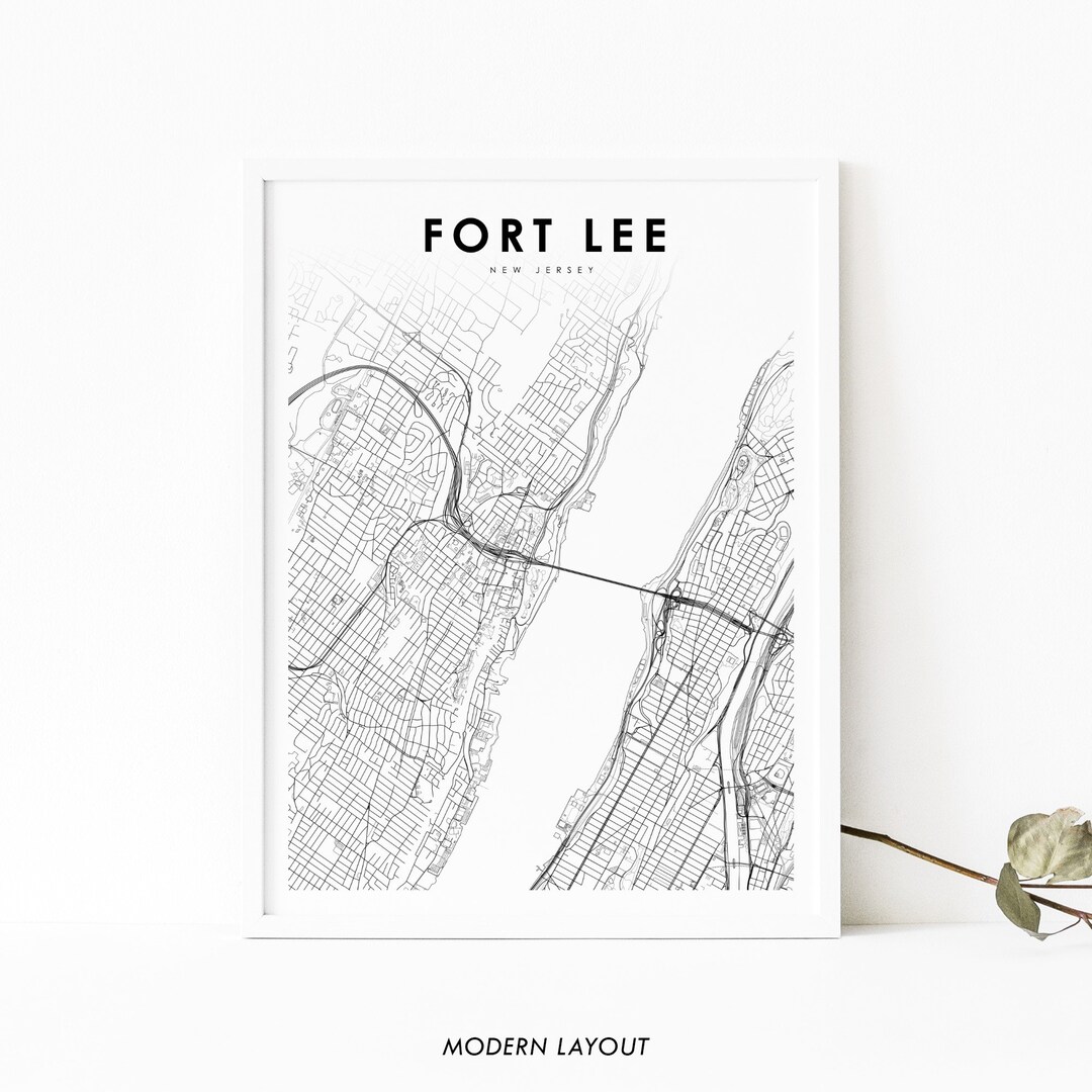 Fort Lee NJ Map Print, New Jersey USA Map Art Poster, Bergen, City ...